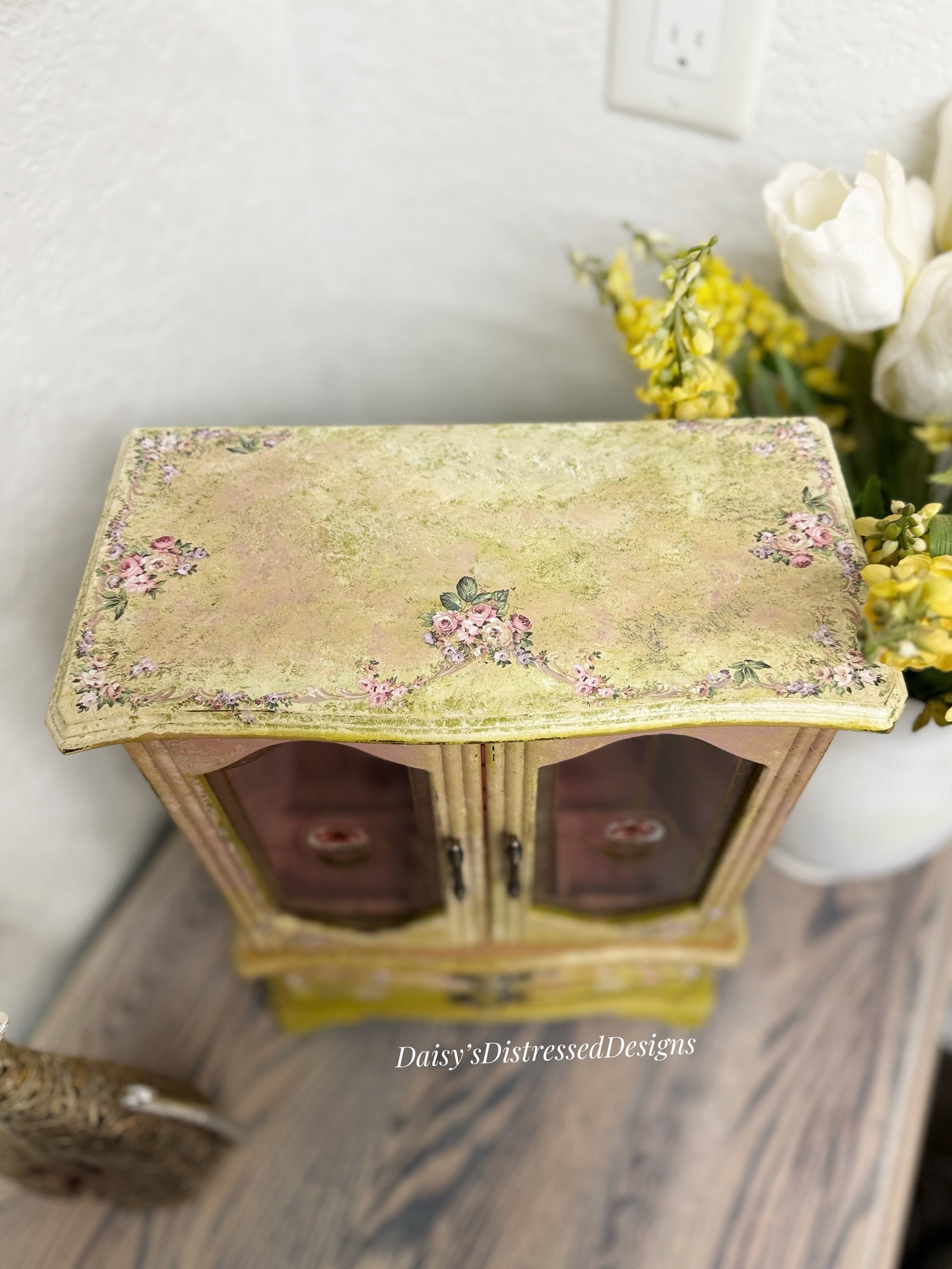 Large Jewelry Box Hand Painted Bohemian Yellow Green Distressed - Etsy