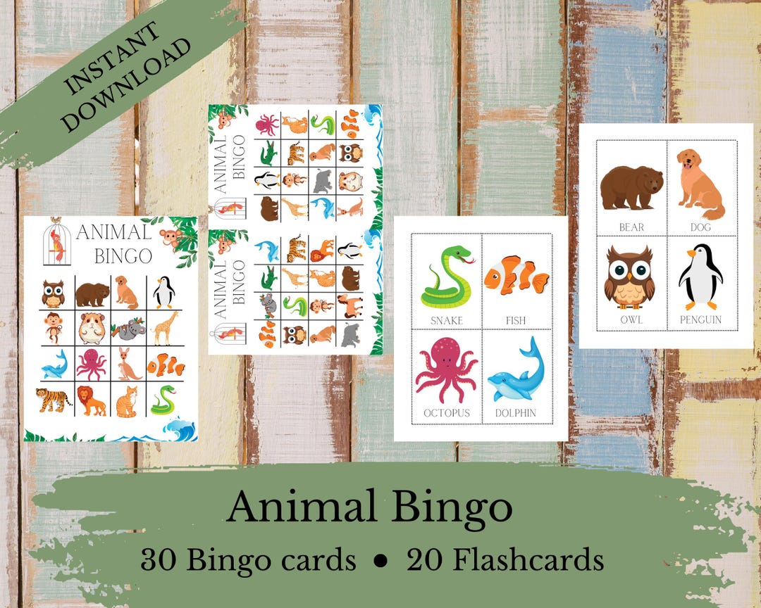 Printable Animal Bingo Game for Kids – 30 Unique Cards in 2 Sizes With ...