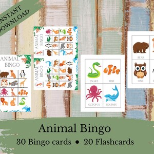 Printable Animal Bingo Game – 30 Unique Cards, Flashcards (digital ...