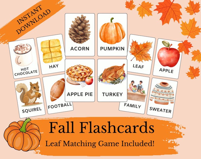 Autumn Flashcard Set: Printable Learning Cards for Fall Activities ...