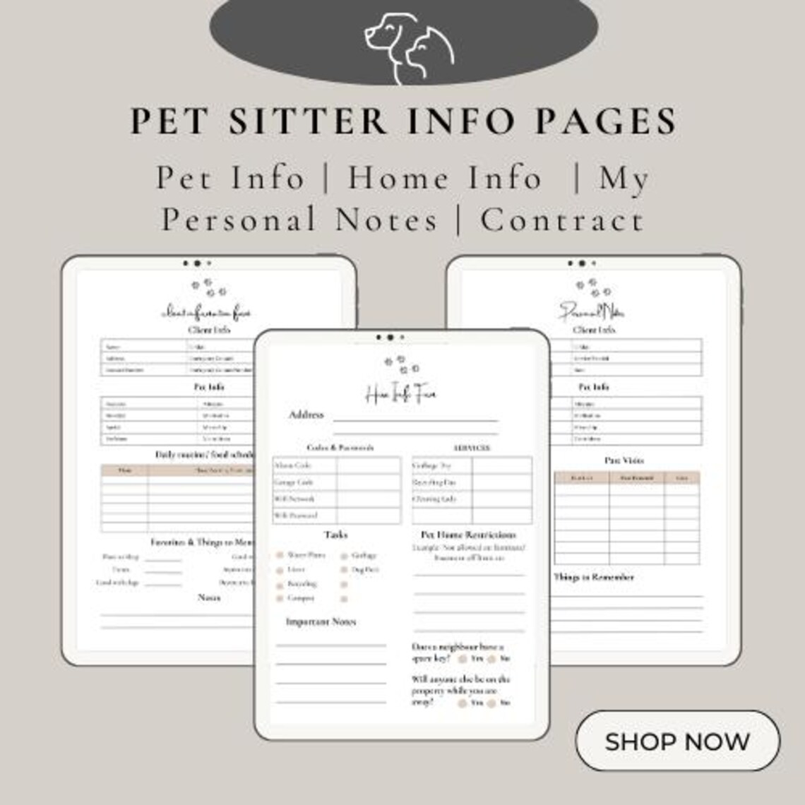 Editable Pet Sitter Forms Bundle | House, Pet, and Personal Info ...