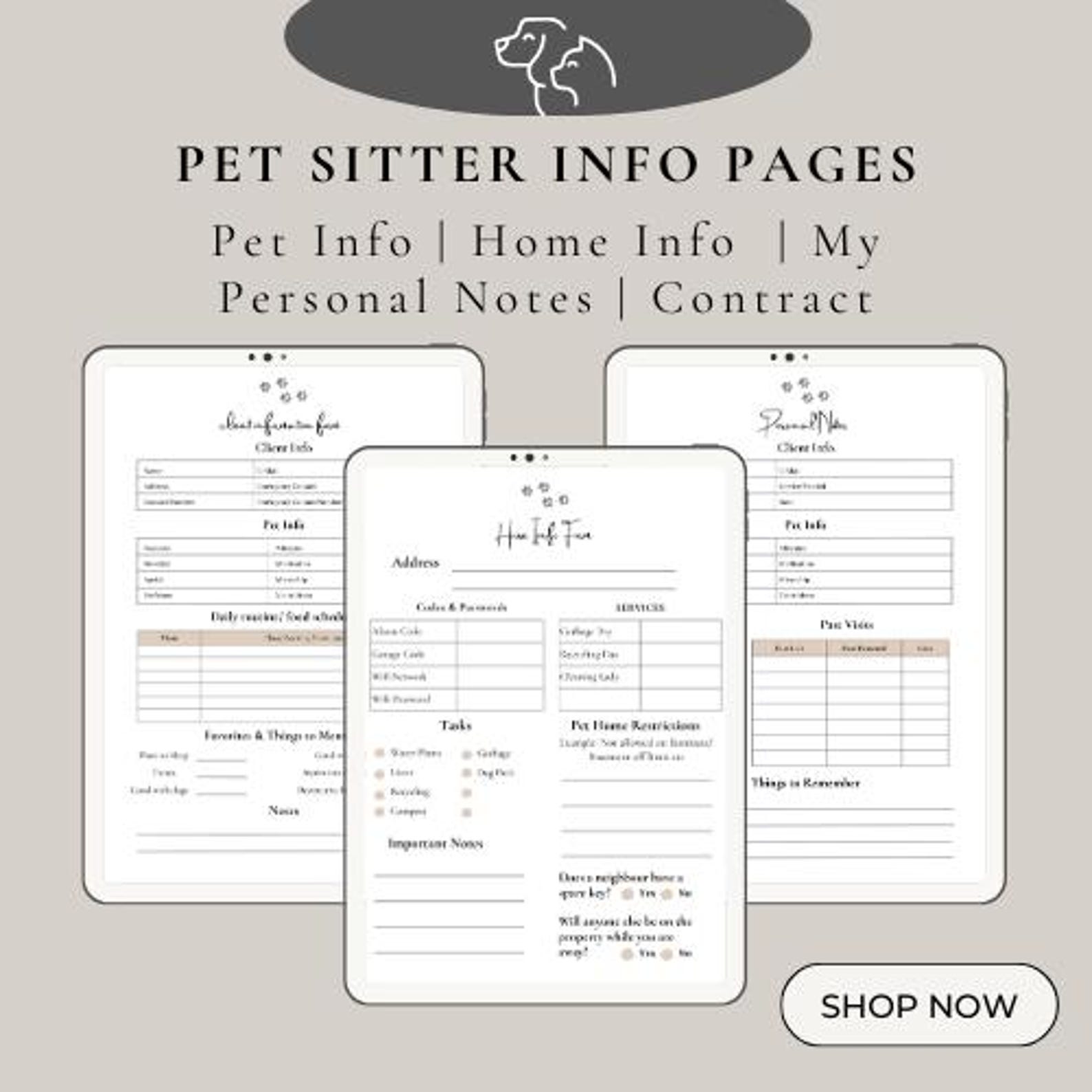 Editable Pet Sitter Forms Bundle | House, Pet, and Personal Info ...