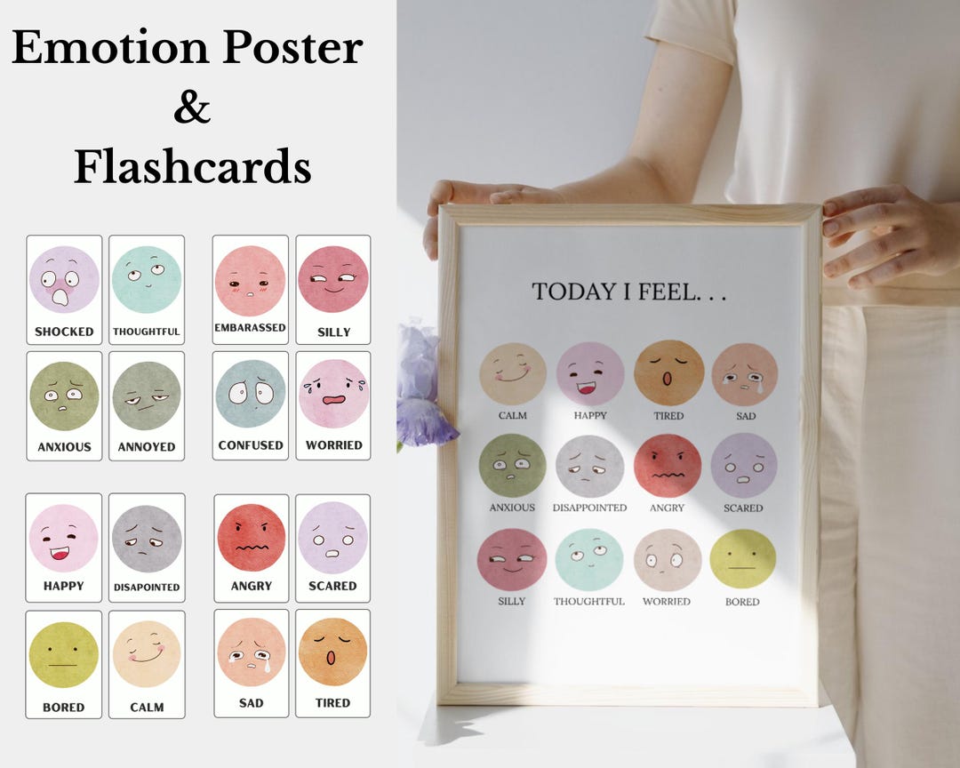 Emotion Chart and Flashcards for Toddlers – 16 Emotion Cards & Poster ...