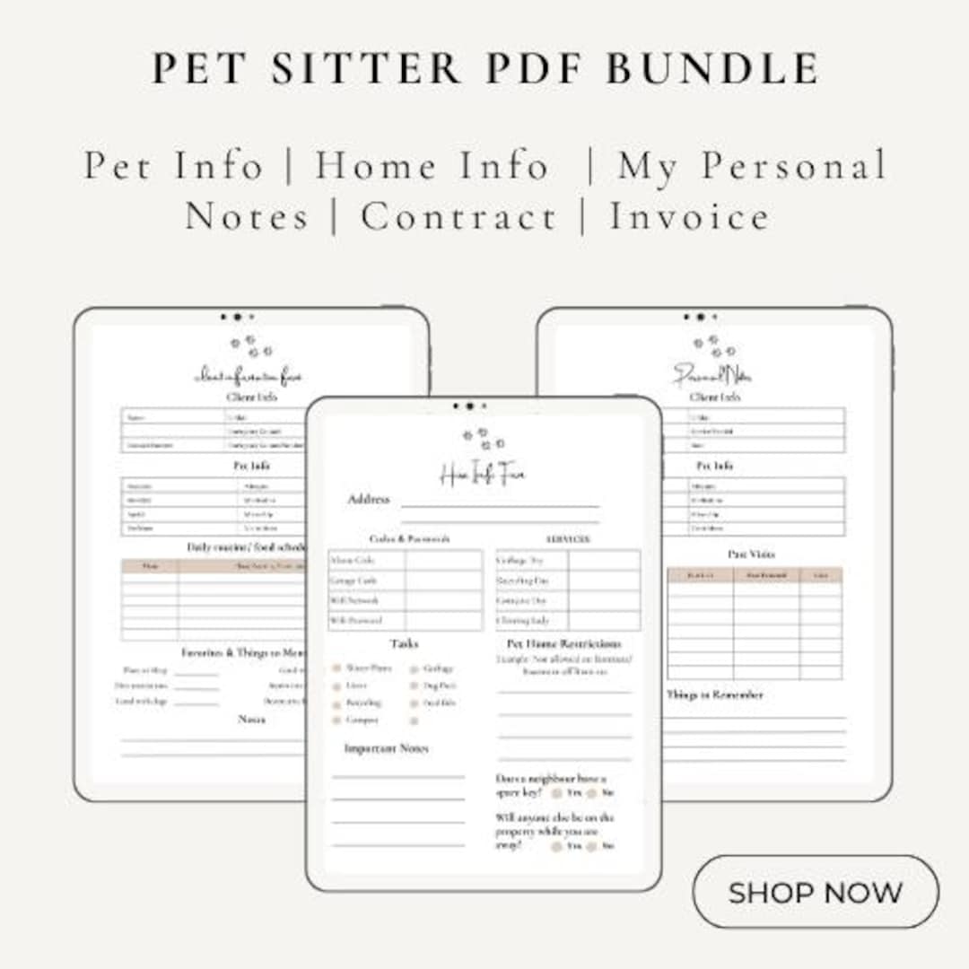Editable Pet Sitter Forms Bundle | House, Pet, and Personal Info ...