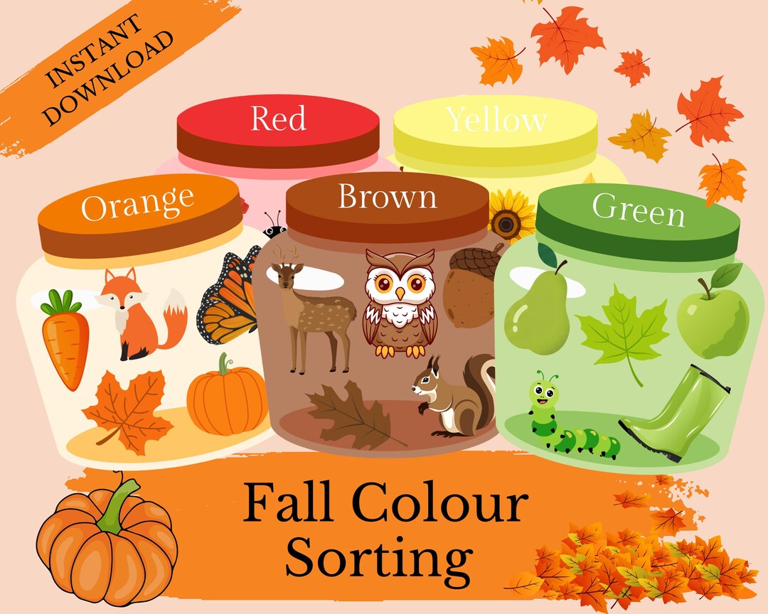 Autumn Color Sorting Jars | Fall Colors Matching Activity (digital ...