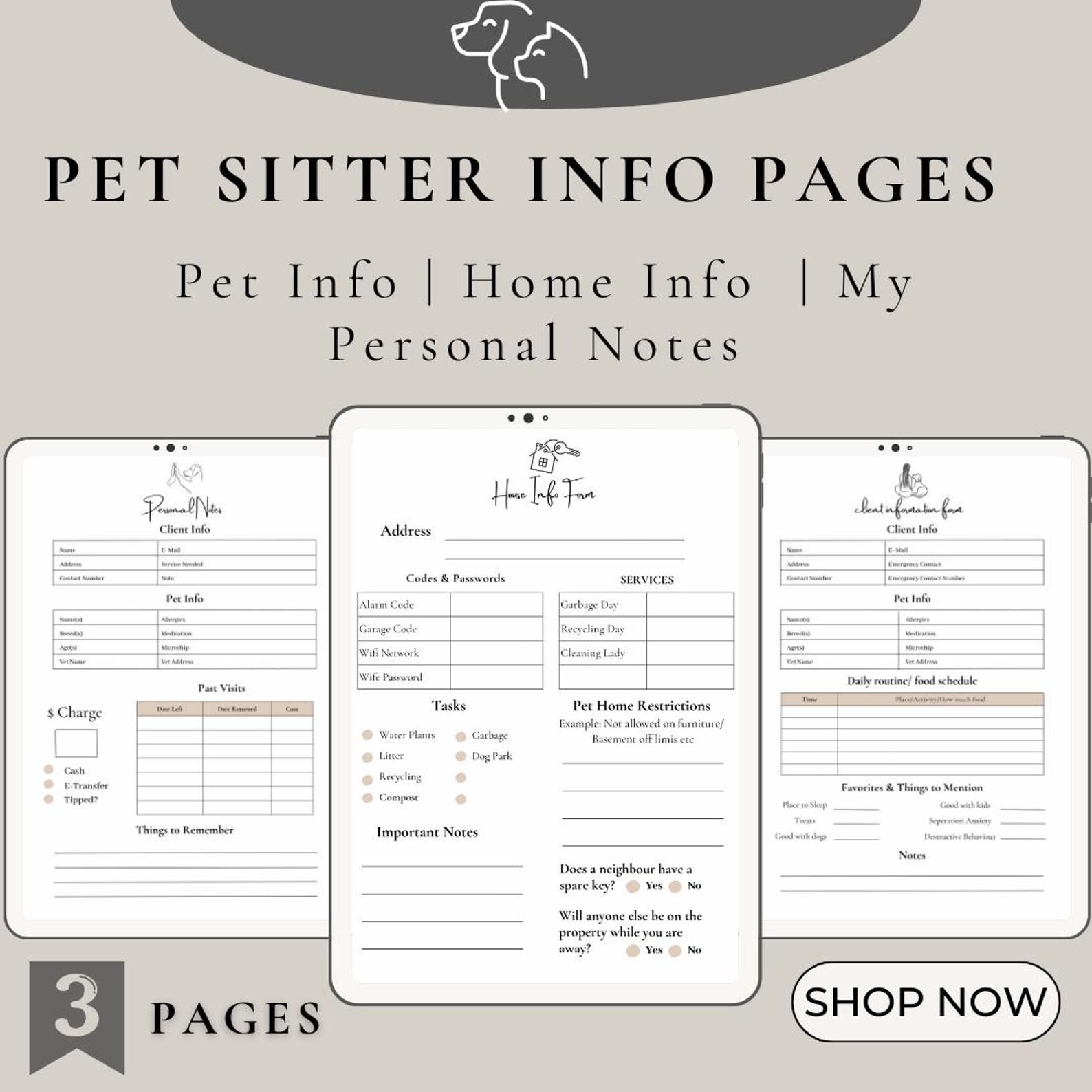 Editable Pet Sitter Forms Bundle House, Pet, and Personal Info ...