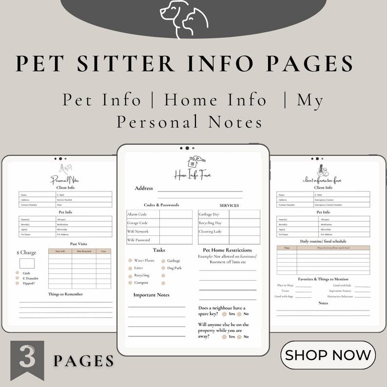 Editable Pet Sitter Forms Bundle | House, Pet, and Personal Info ...