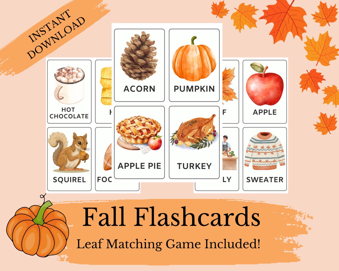 Autumn Flashcard Set: Printable Learning Cards for Fall - Etsy