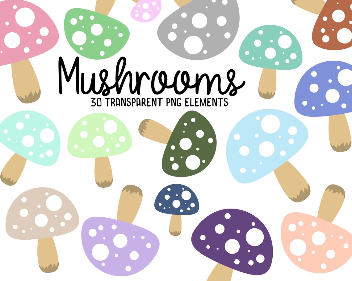 Mushroom Graphics Cute Mushrooms Clipart Fungi Clipart - Etsy