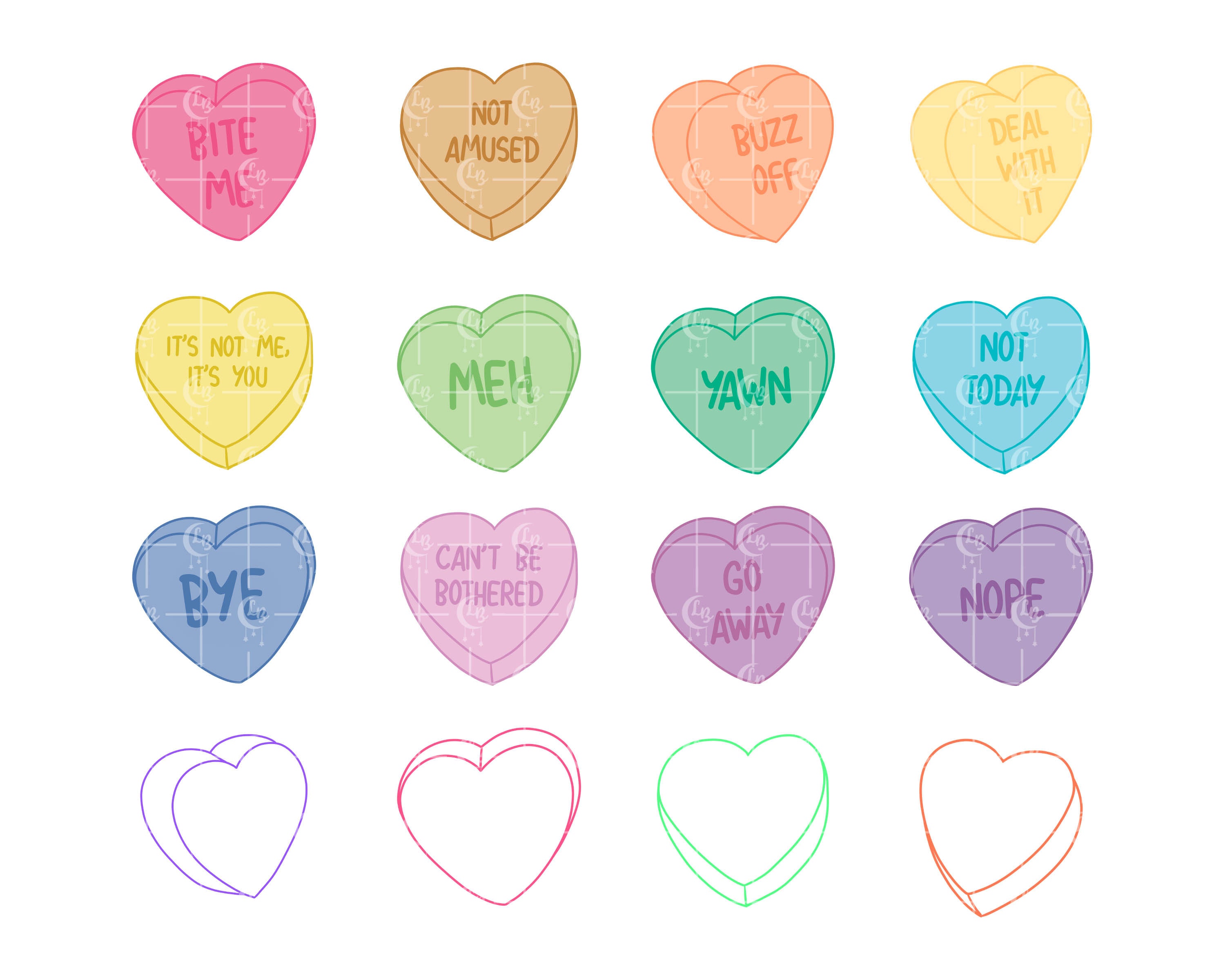 Conversation Heart Clipart Set Candy Heart Clipart Sassy | Etsy