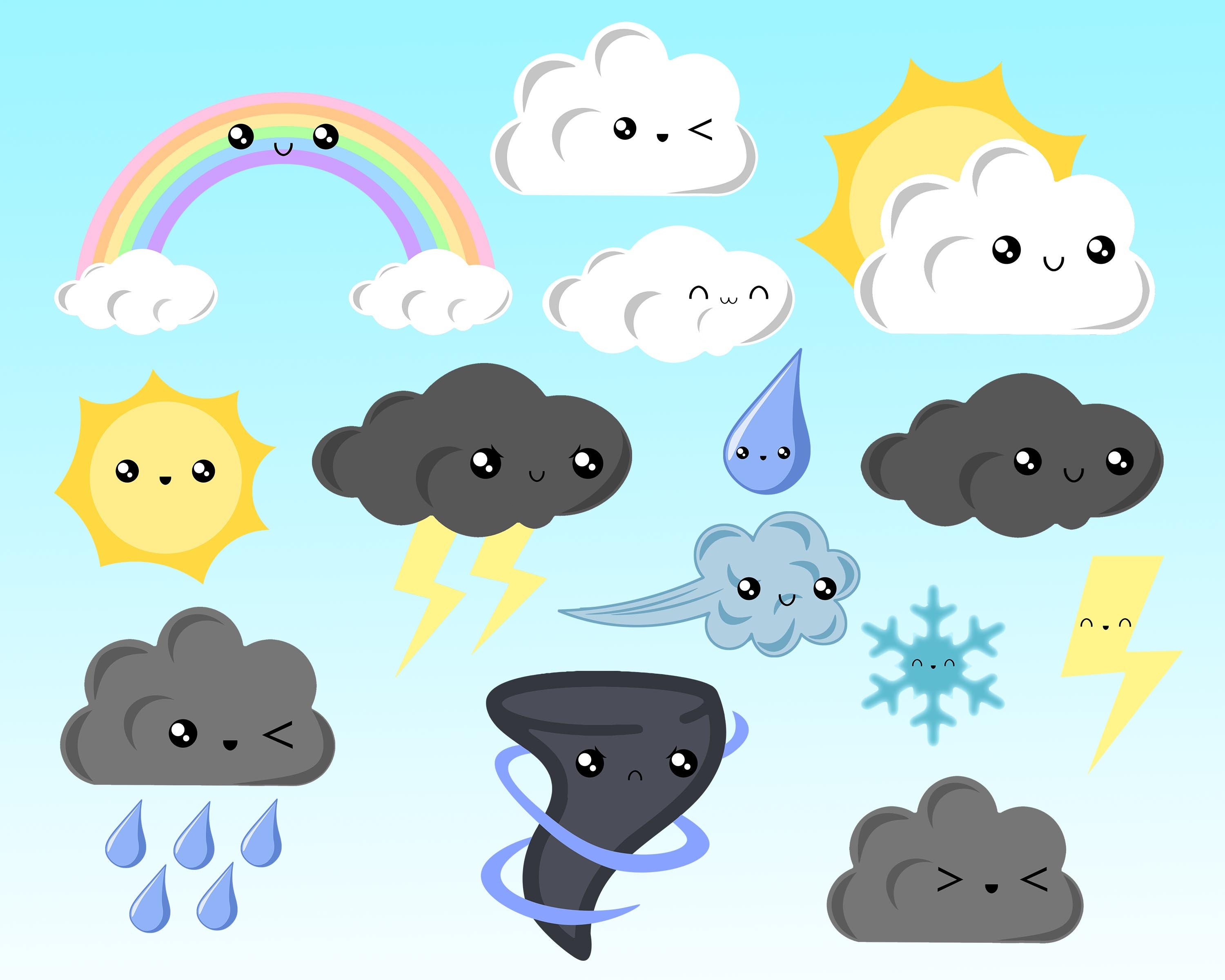 Cute Weather Clipart Kawaii Weather Meteorology Clipart | Etsy