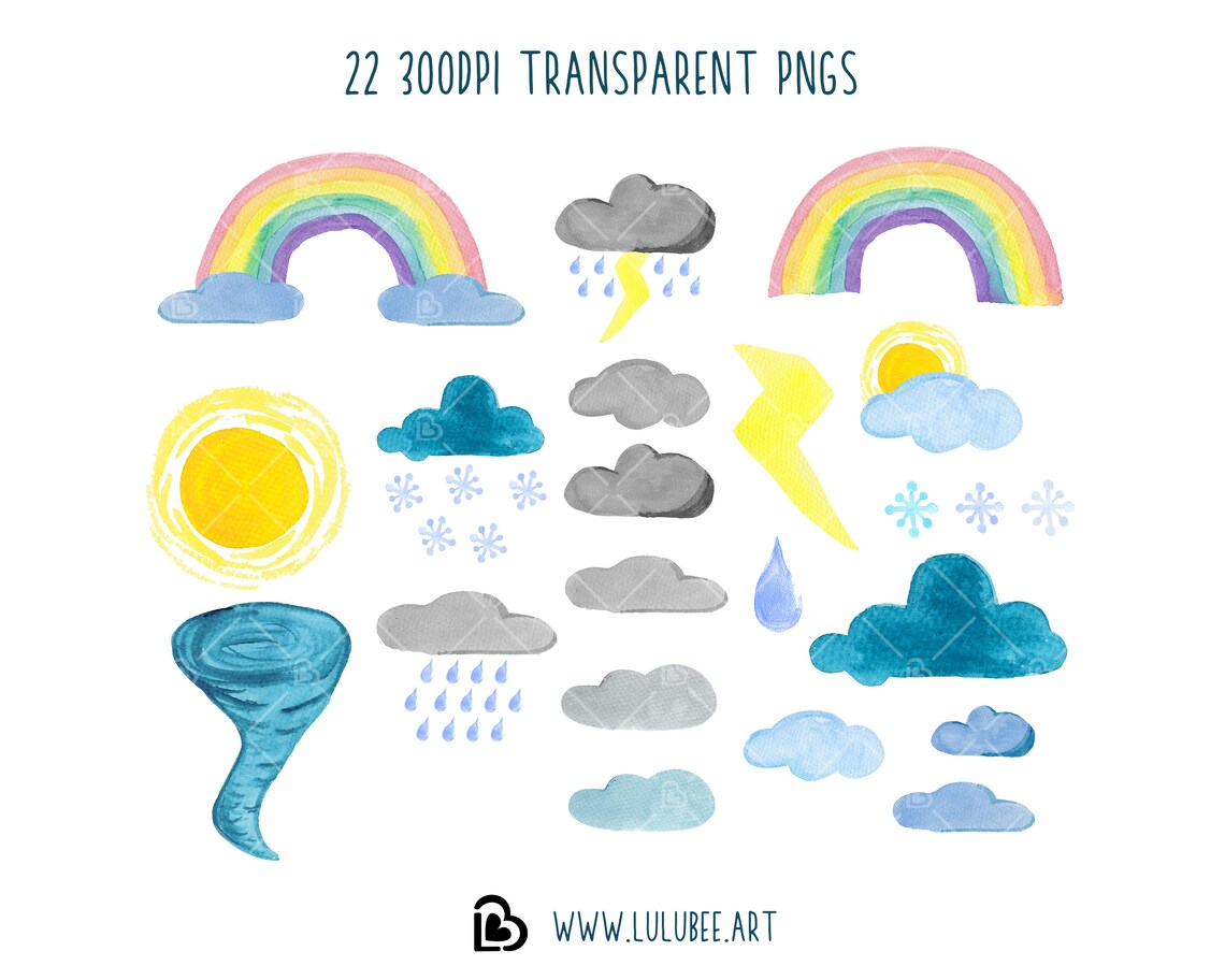 Watercolor Weather Clipart Set Meteorology Graphics - Etsy