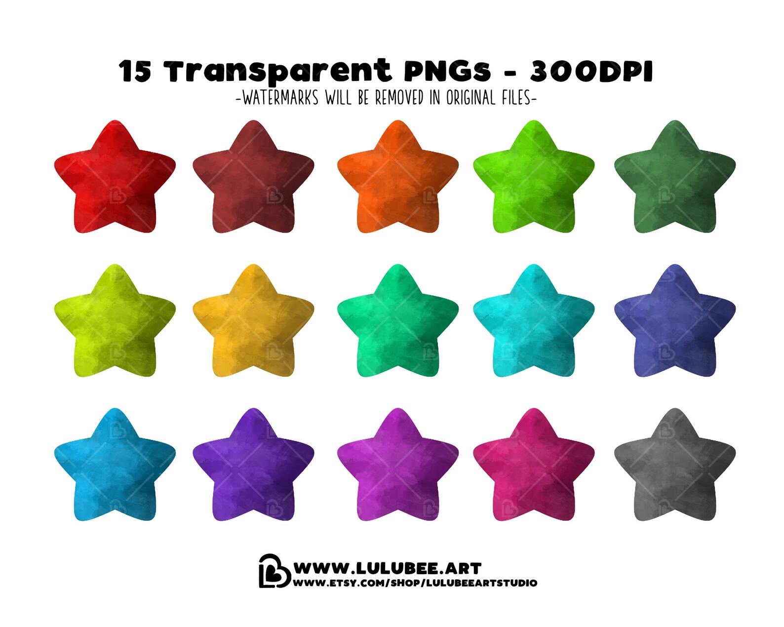 Watercolor Round Stars Clip Art Set Brushed Watercolor Star | Etsy