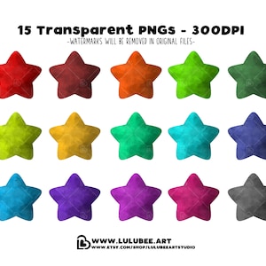 Watercolor Round Stars Clip Art Set, Brushed Watercolor Star Graphics ...
