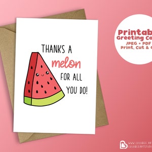 Printable Kawaii Fruit Pun Greeting Card, Thank You Food Card, Cute ...