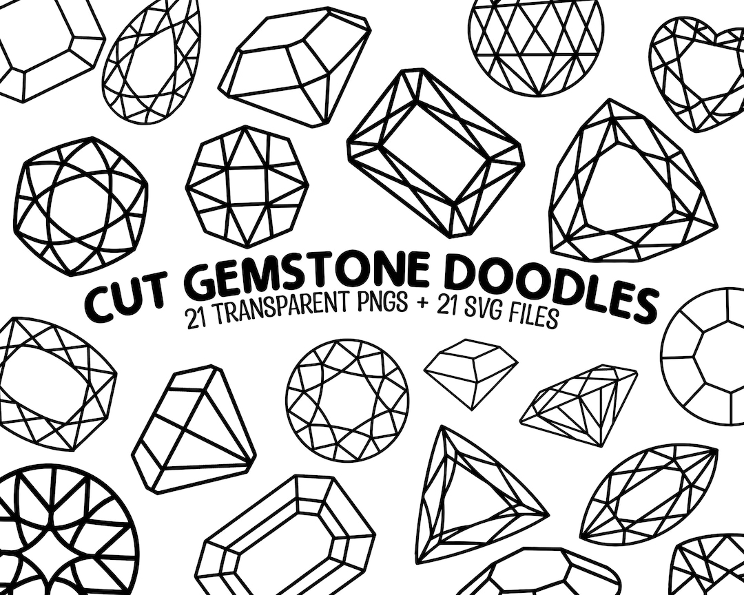 Gemstone Doodle Graphics: Coloring Book Line Art, SVG Vector Files ...