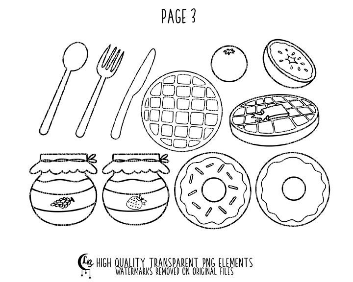 Breakfast Doodle Clipart: Food Line Art Stamps (digital Download) - Etsy