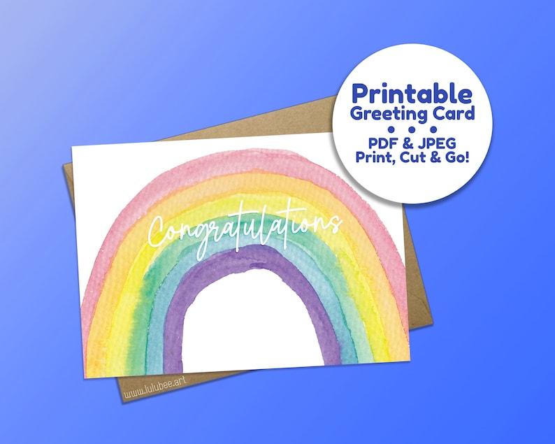 Watercolor Rainbow Congratulations Card: Printable Celebration (PDF ...