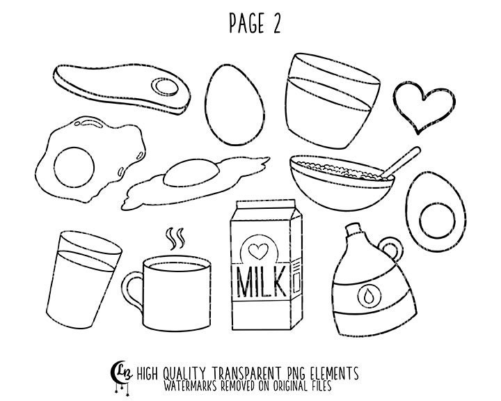 Breakfast Doodle Clipart: Food Line Art Stamps (digital Download) - Etsy