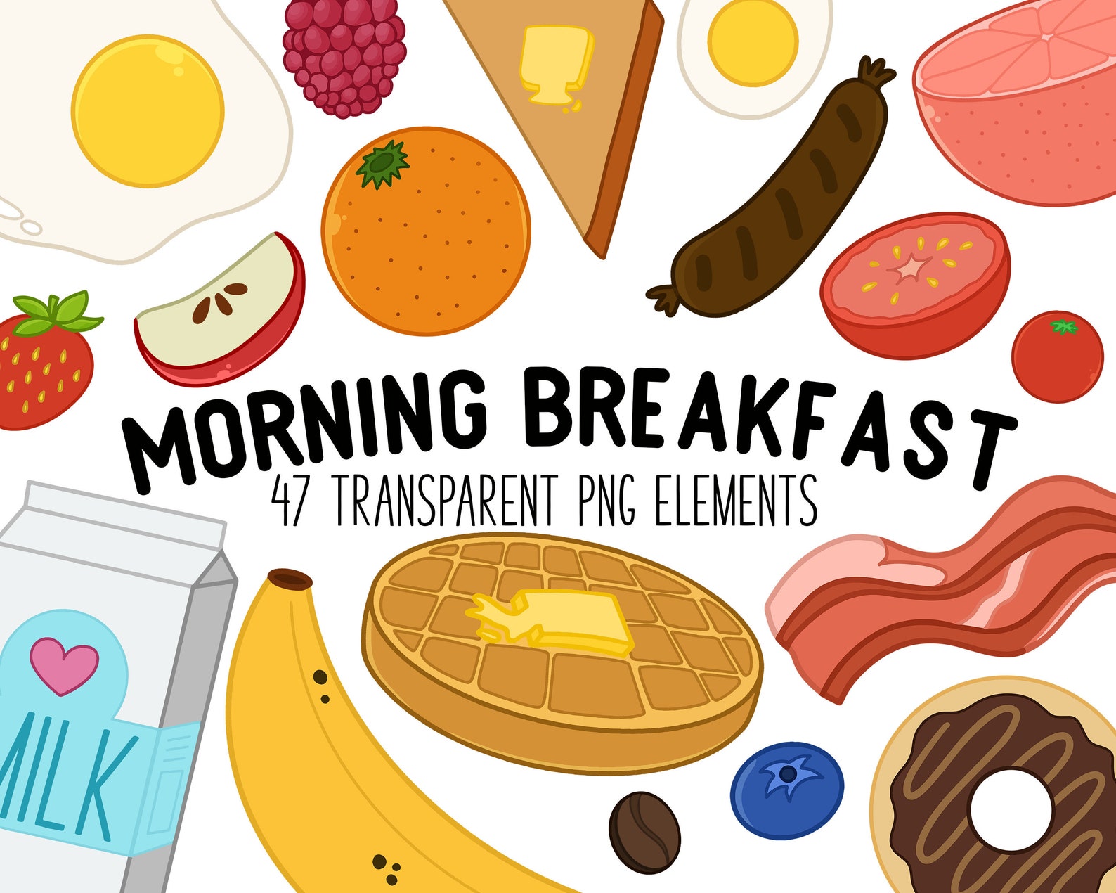 Breakfast Clipart Breakfast Food Graphics Morning Meal - Etsy