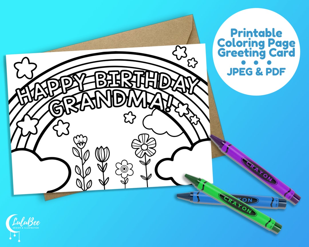 Printable Coloring Page Birthday Greeting Card For Grandma Happy