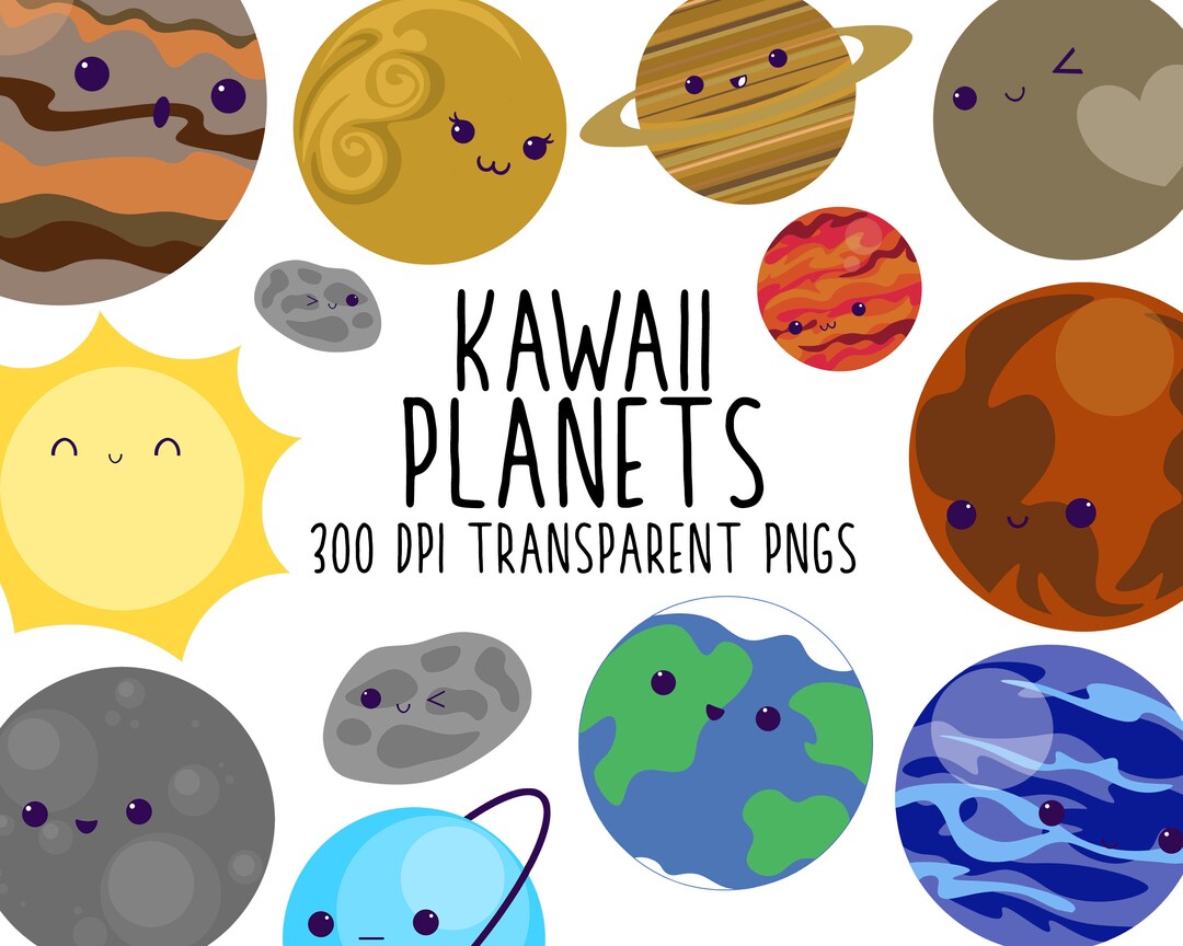 Kawaii Solar System Clipart Set, Kawaii Planet Graphics, Cute Astronomy ...