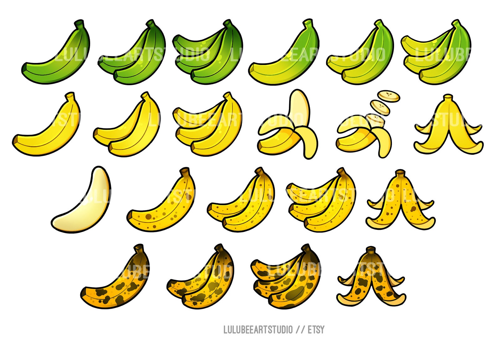 Banana Graphics Banana Clipart Fruit Clipart Banana Icons - Etsy