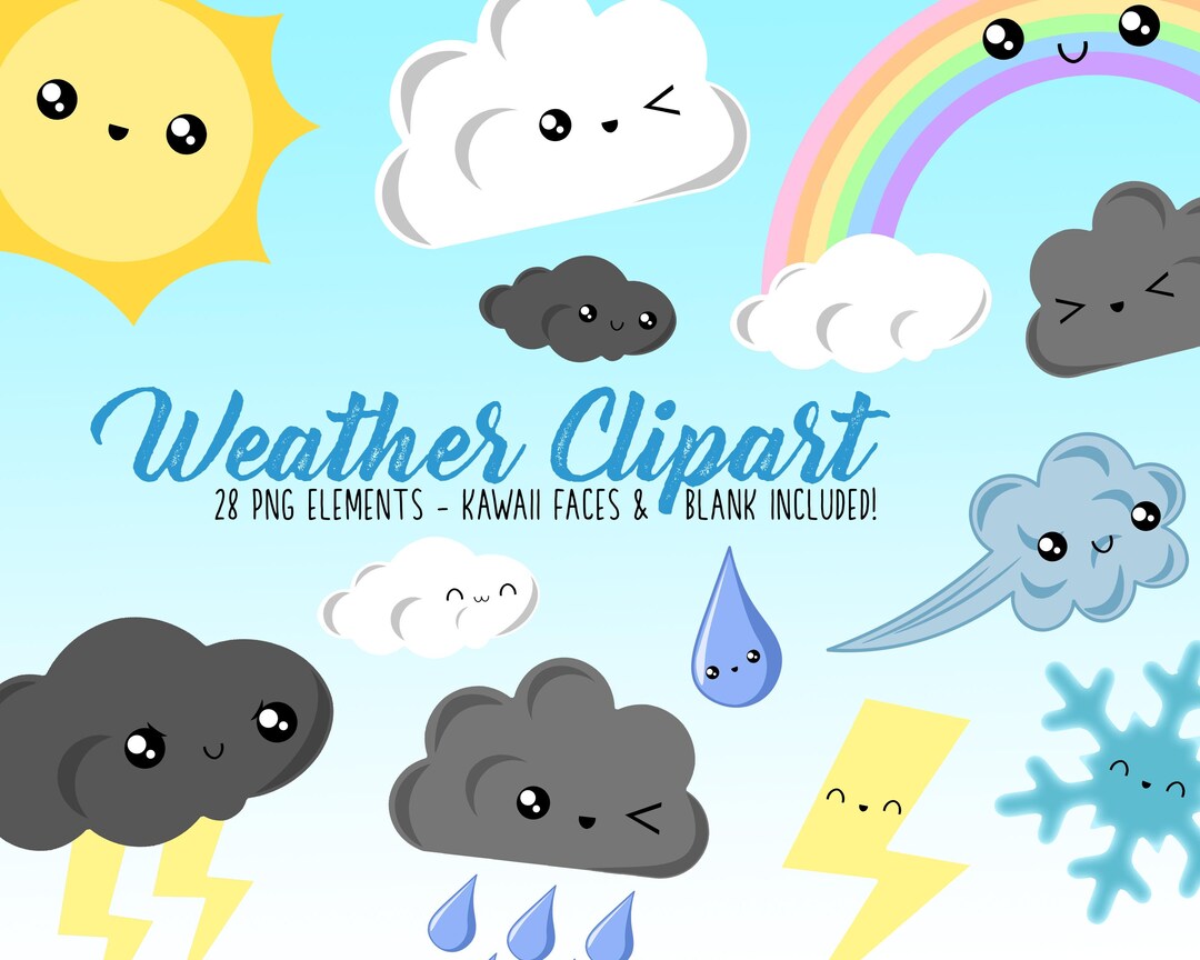 Cute Weather Clipart, Kawaii Weather, Meteorology Clipart - Instant ...