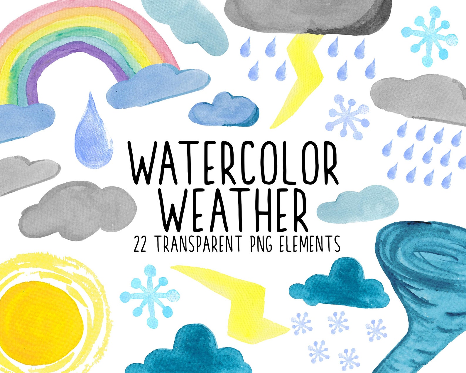 Watercolor Weather Clipart Set Meteorology Graphics - Etsy