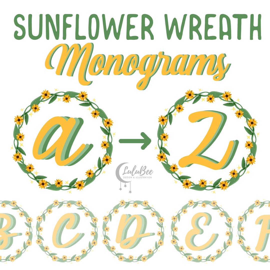 Sunflower Wreath Monogram Set Bundle - Digital Download, Sticker Design ...