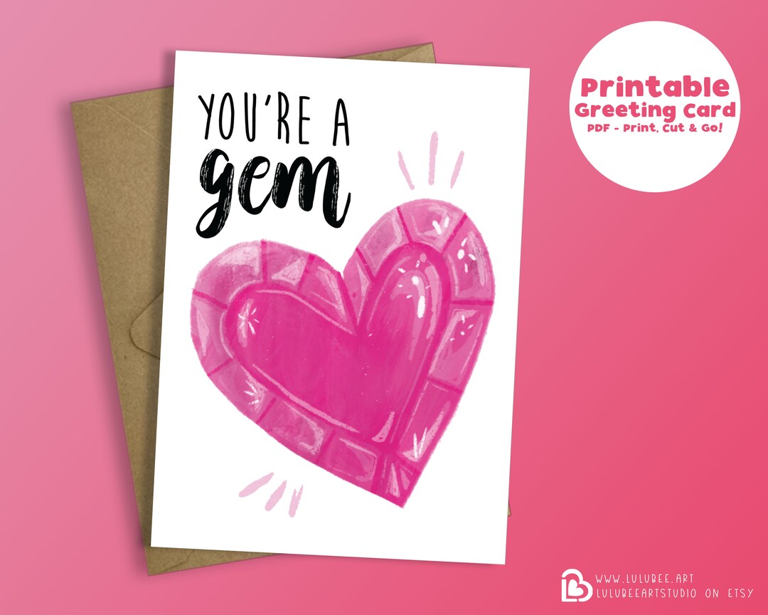 You're a Gem Printable Greeting Card: Appreciation Card (PDF) - Etsy