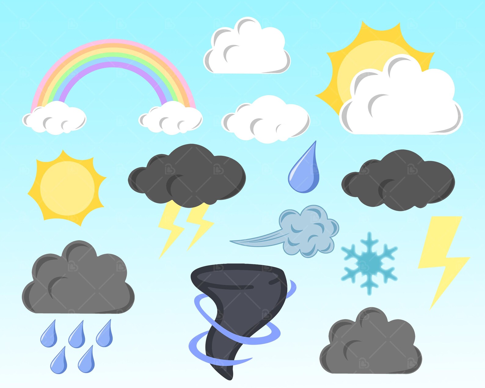 Cute Weather Clipart Kawaii Weather Meteorology Clipart - Etsy