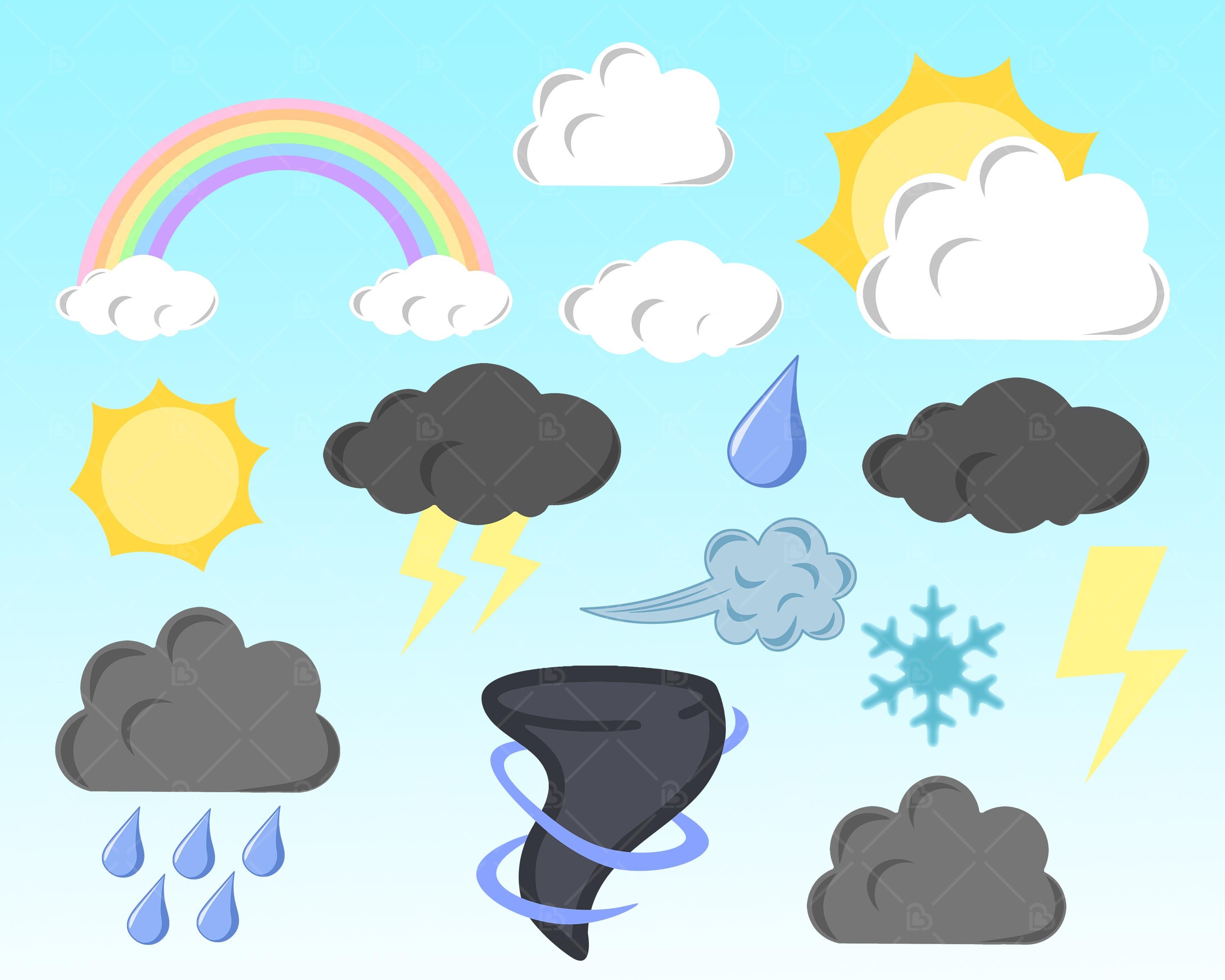 Cute Weather Clipart Kawaii Weather Meteorology Clipart | Etsy