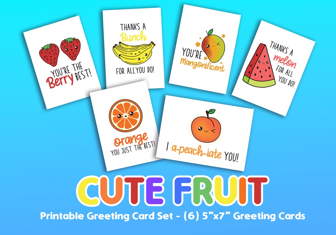 Printable Kawaii Food Thank You Greeting Card Set, Discount Card Bundle ...