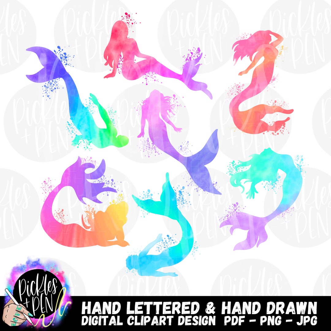 Watercolor Mermaids Clipart Set Beachy Png Mermaid Bundle Hand Drawn ...