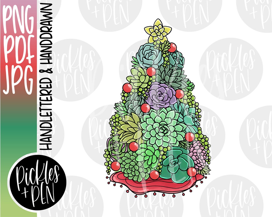 Succulent Christmas Tree Clip Art Full Color Holiday Png Handdrawn Xmas ...