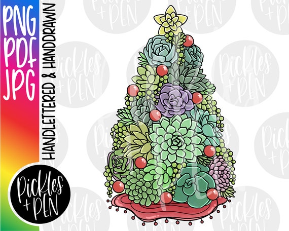 Succulent Christmas Tree Clip Art Full Color Holiday Png | Etsy