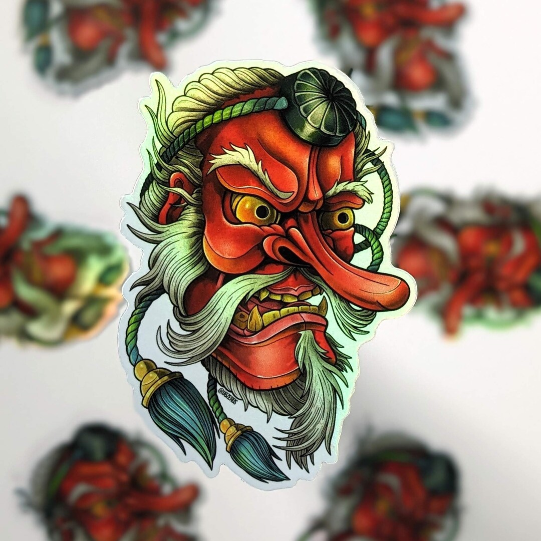 Holo Tengu Japanese Tattoo Art Vinyl Sticker, Holographic Sticker ...