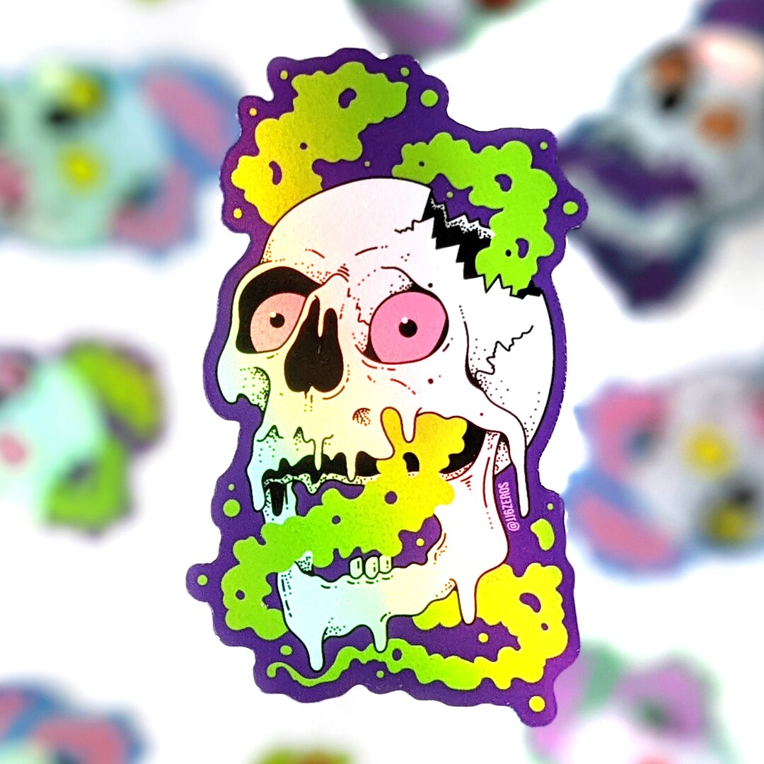 Holo POSCA Skull Vinyl Sticker, Colourful Skull Sticker, Holographic ...