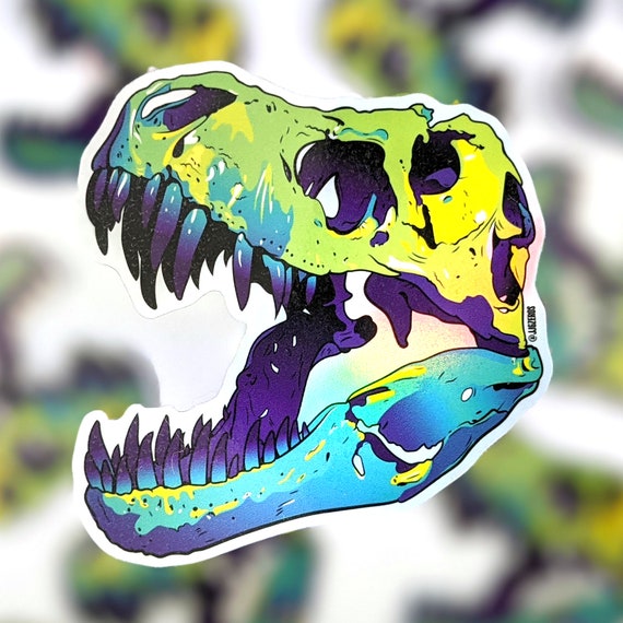Holo T Rex Skull Vinyl Sticker Dinosaur Sticker Skull - Etsy