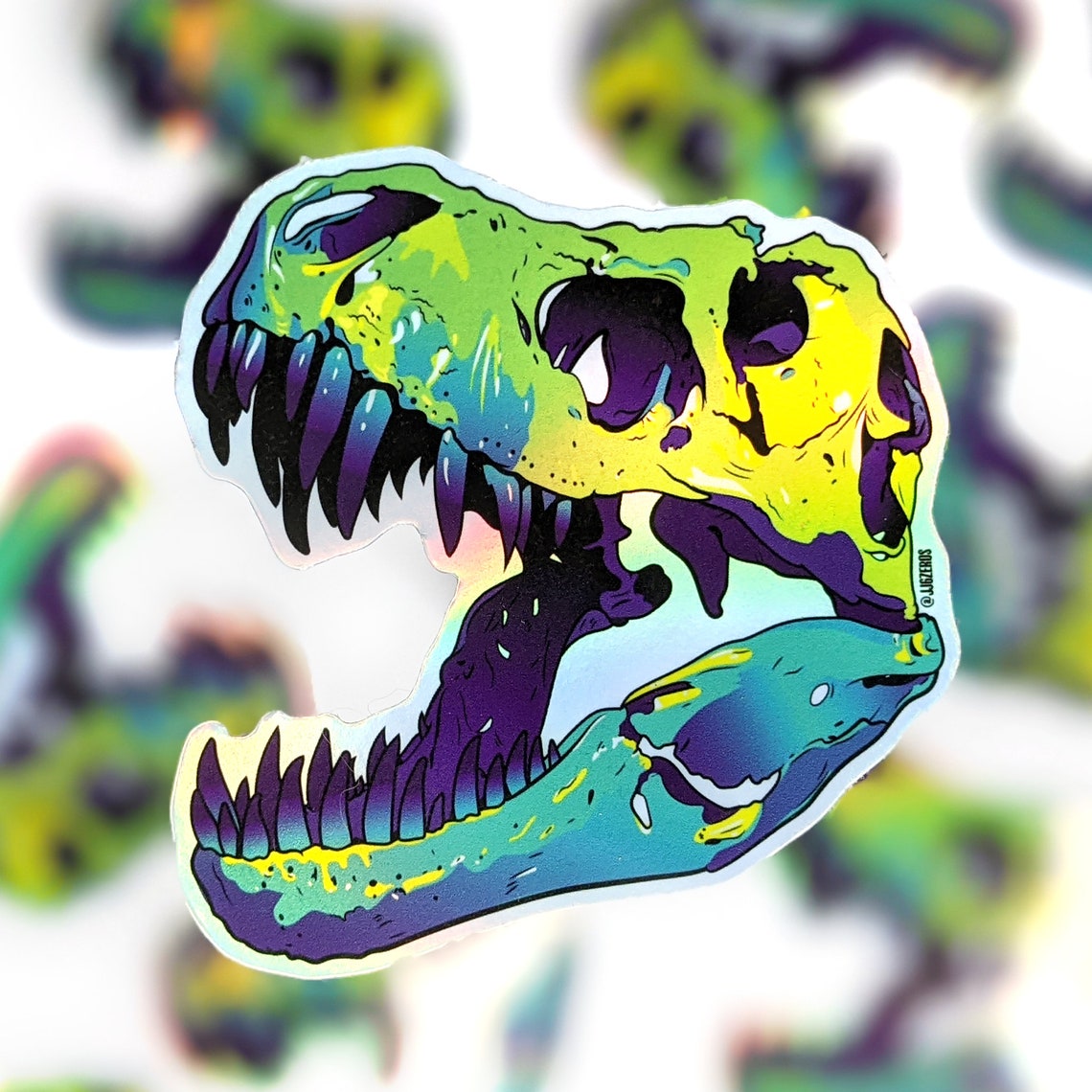 Holo T Rex Skull Vinyl Sticker, Dinosaur Sticker, Skull Sticker ...