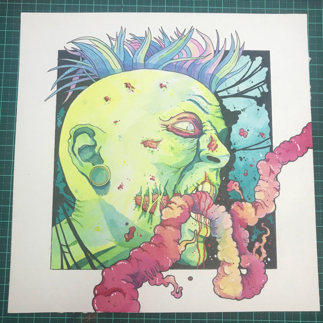 Punk Zombie Ink Drawing Wall Art *ORIGINAL* - Etsy