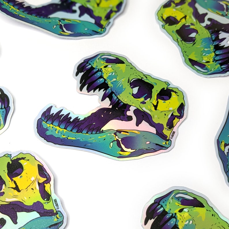 Holo T Rex Skull Vinyl Sticker Dinosaur Sticker Skull - Etsy
