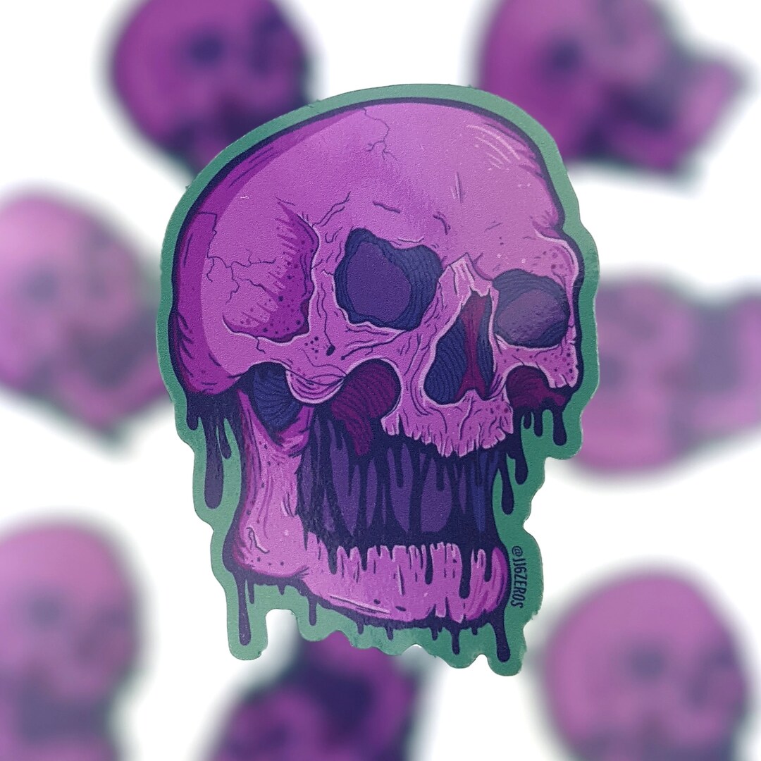 Melting Skull Vinyl Sticker, Purple Skull Sticker, Holographic Sticker ...