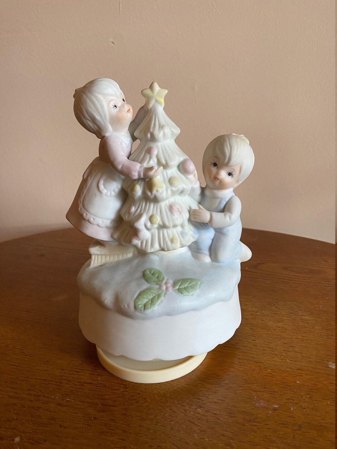 Vintage Ceramic Music Box With Children Decorating the Christmas Tree ...