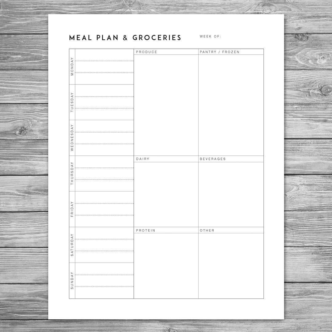 Printable Minimalist Weekly Meal Planner Grocery List - Etsy Canada