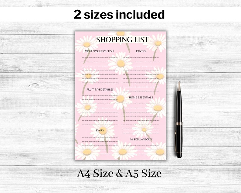 Printable Daisy Shopping List, Printable Shopping List, Printable ...