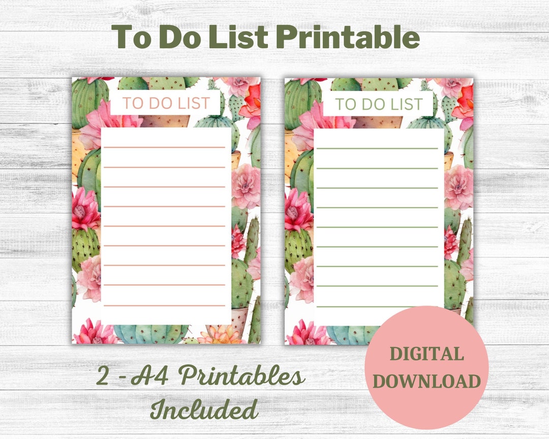 Printable Cactus to Do List, Printable PDF, Instant Download, A4 to Do ...