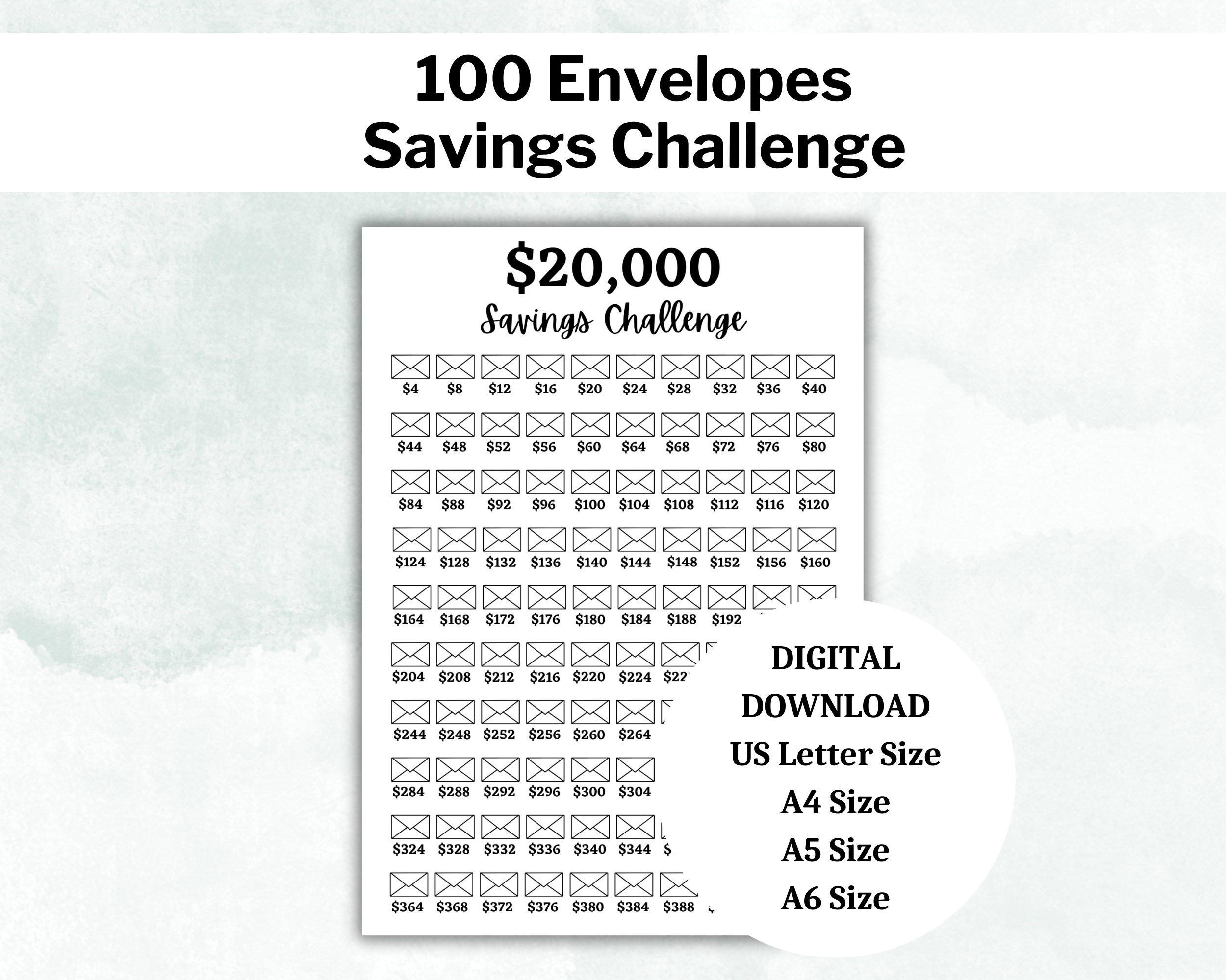 20000 Savings Challenge Printable Savings Challenge 100 Envelopes ...