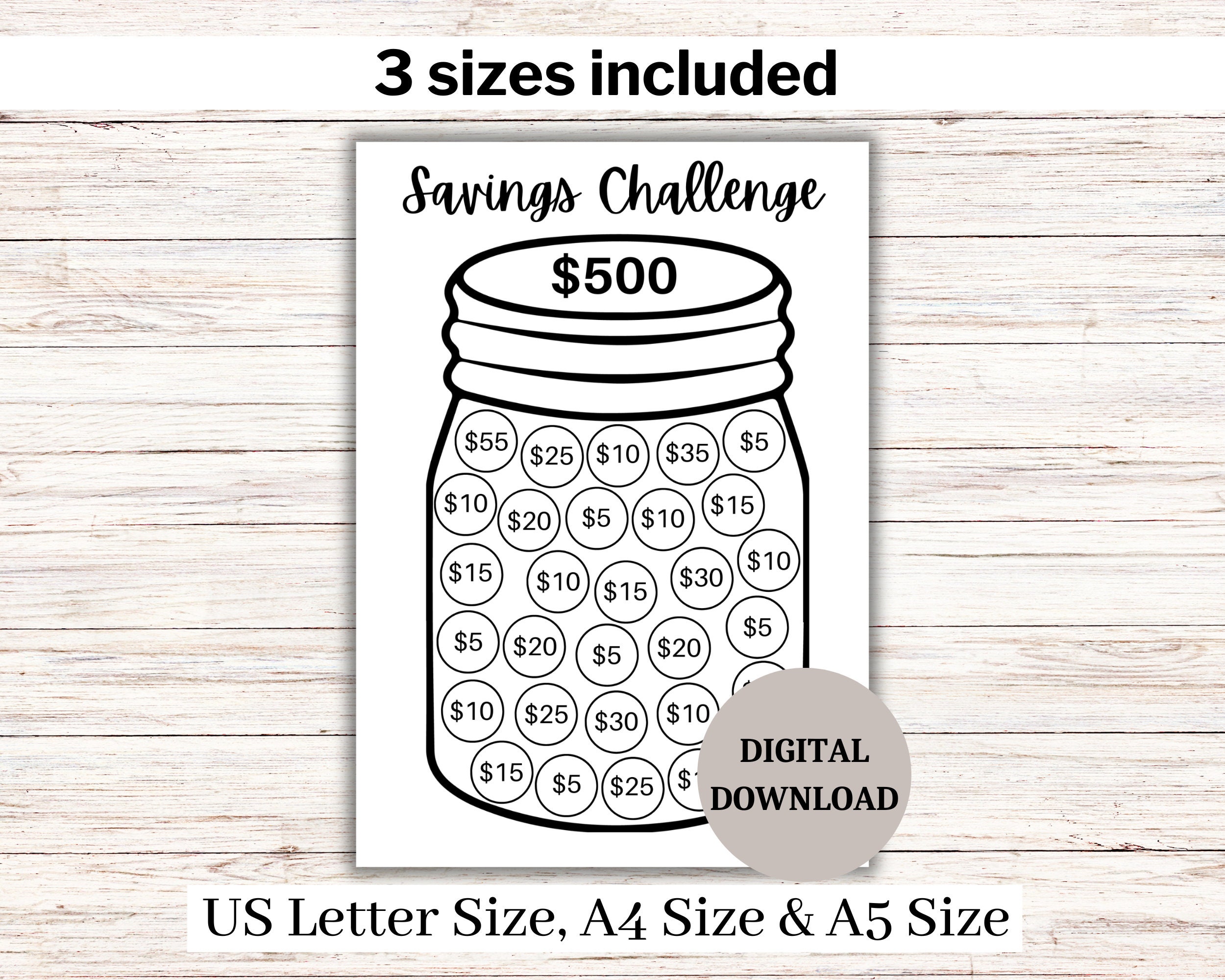 500 Savings Challenge Download Digital Savings Tracker Emergency Fund ...